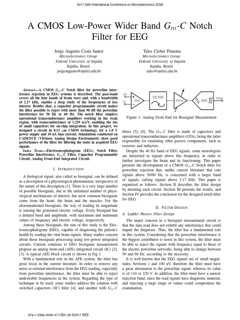 CMOS Low-Power Wider Band Gm-C Notch Filter for EEG | PDF | Electronic ...