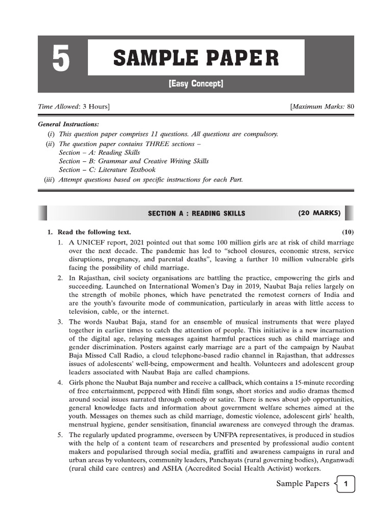 Cbse Cl10 Ead English LLR Easy Paper 5 | PDF