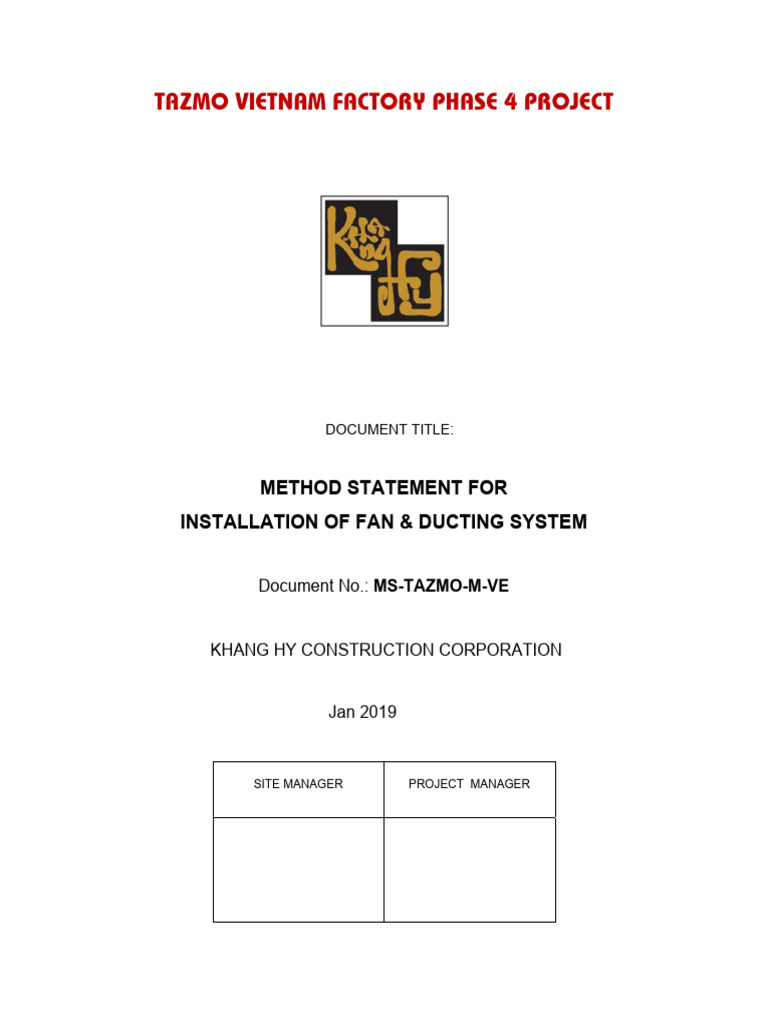 5.0 Tazmo 4 - Method Statement for Ducting Installation | PDF