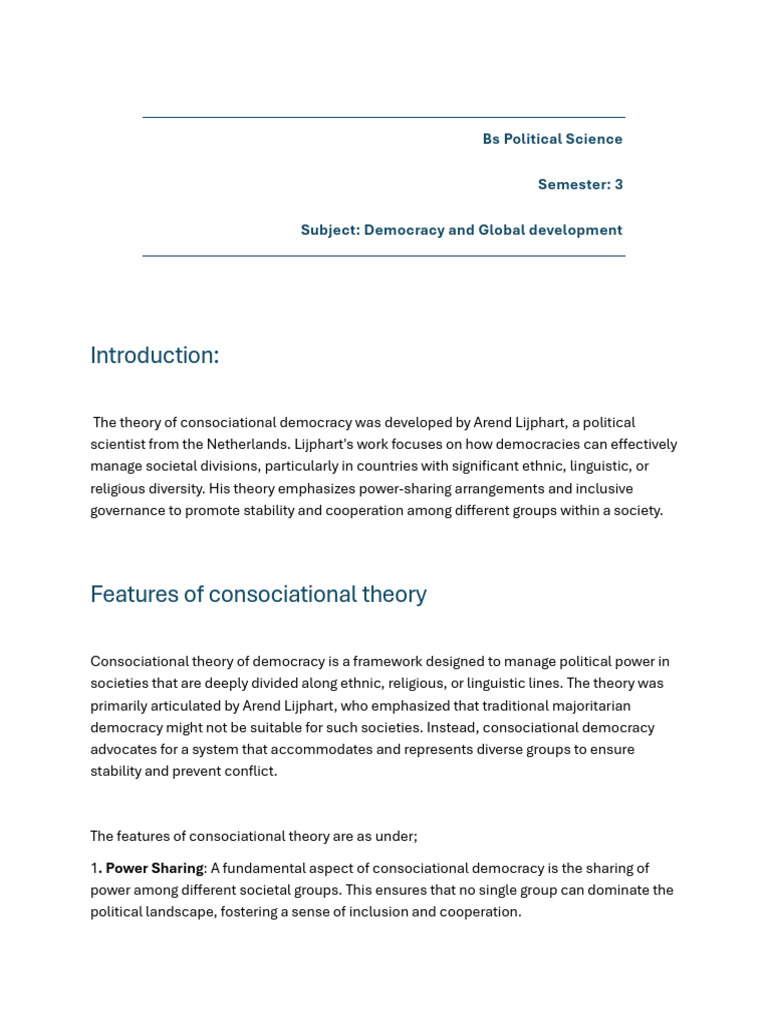 Practical Implications of Consociational Theory of Democracy | PDF ...