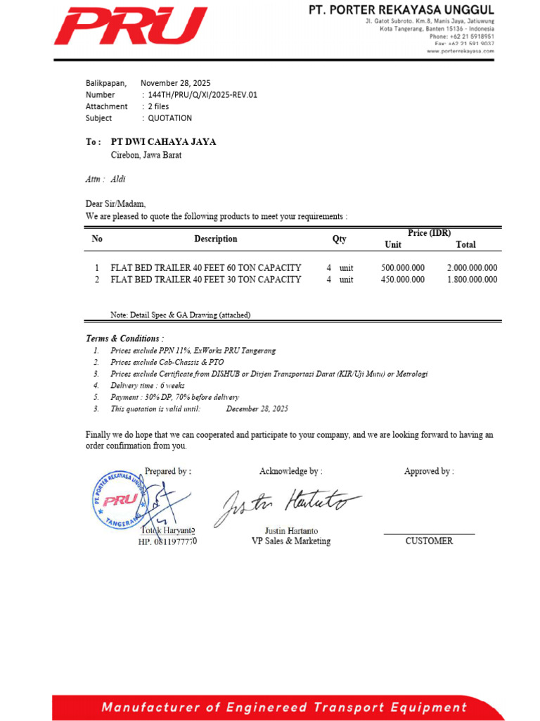 Quotation for Flat Bed Trailers | PDF