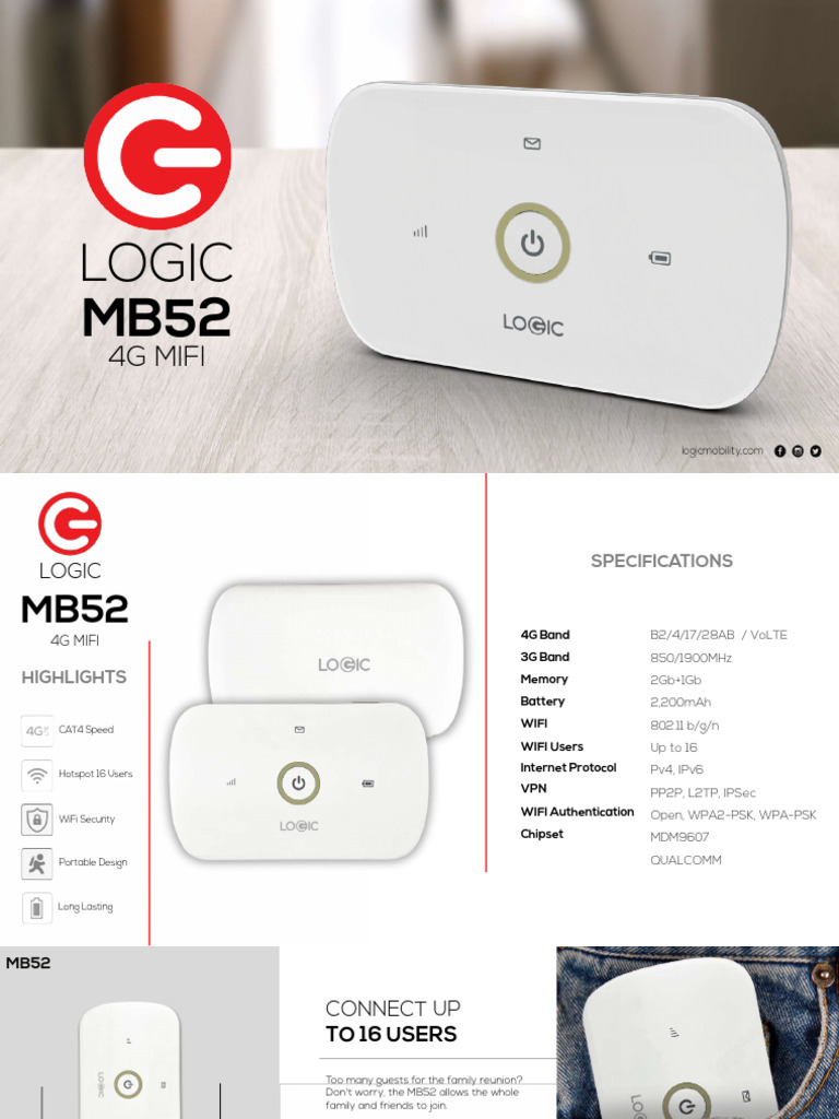 LOGIC MB52 4G MIFI Specifications | PDF