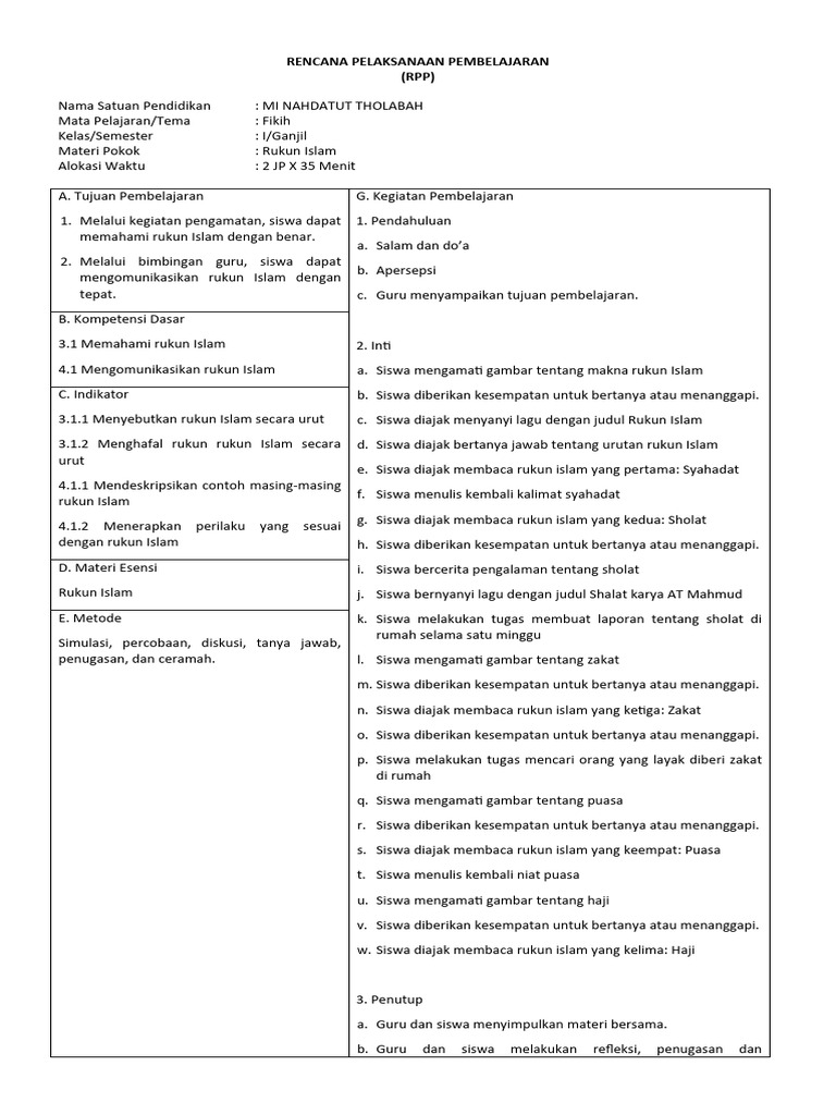 RPP FIKIH KLS 1 | PDF