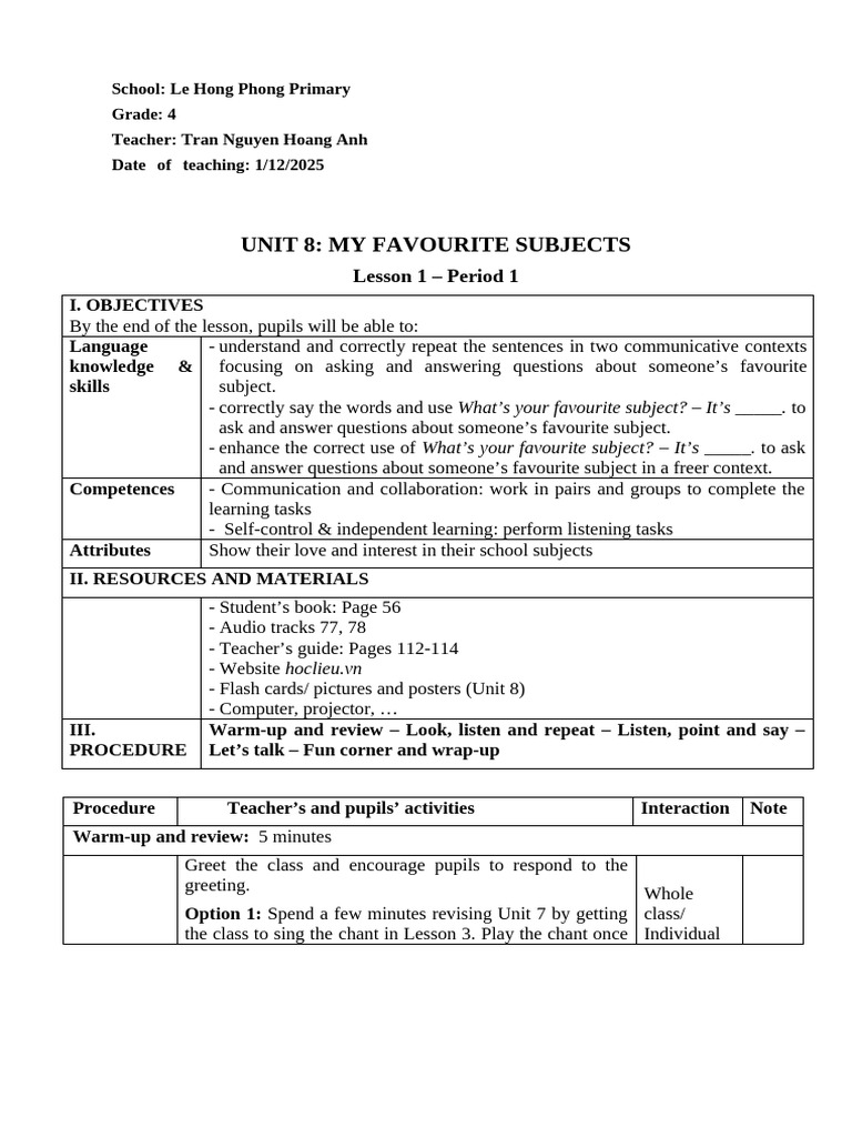 Khbd Lớp 4a,4b,4c,4d Tuần 13 | PDF | Question | English Language