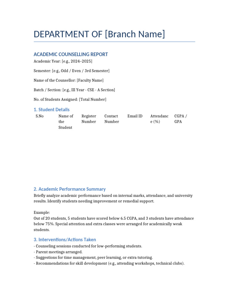 Academic and Personal Counselling Format | PDF