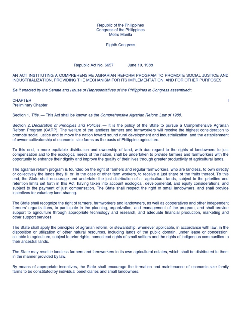 Comprehensive Agrarian Reform Law | PDF | Lease | Leasehold Estate