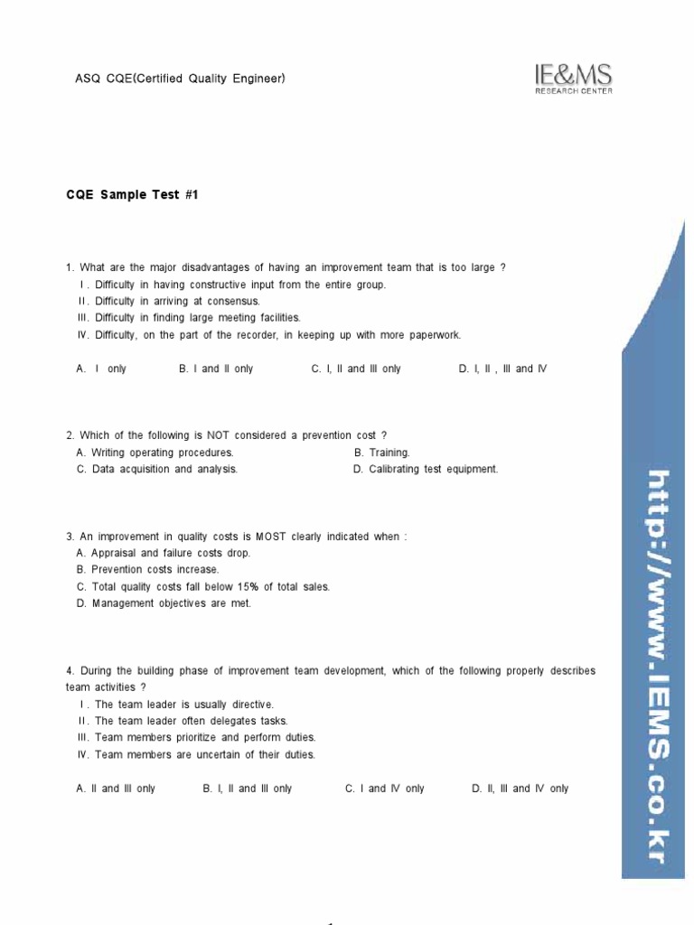 CQE Practice Exam | PDF | Career & Growth