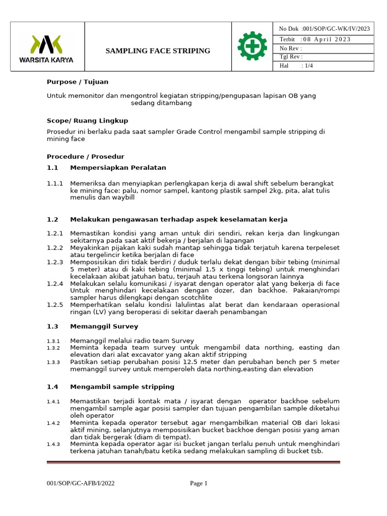 SOP GC 001 SAMPLING FACE STRIPING | PDF