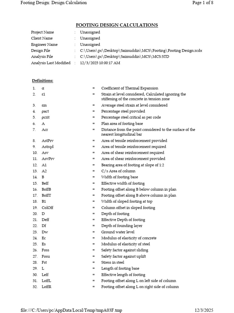 Footing Design Calculation Report | PDF | Young's Modulus | Physical ...