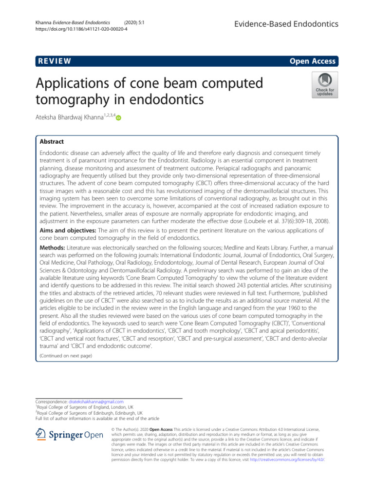 CBCT Applications in Endodontics Review | PDF | Ct Scan | Radiography