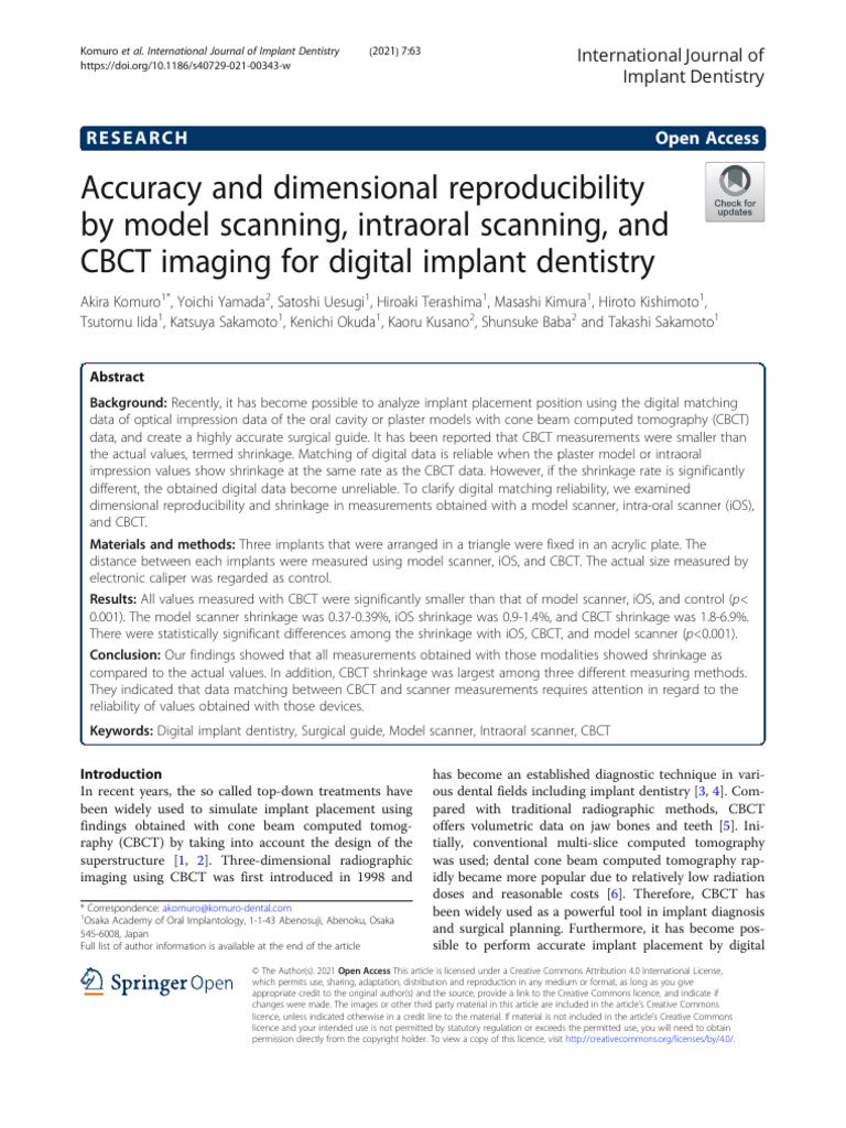 Accuracy and Dimensional Reproducibility by Model Scanning, Intraoral ...