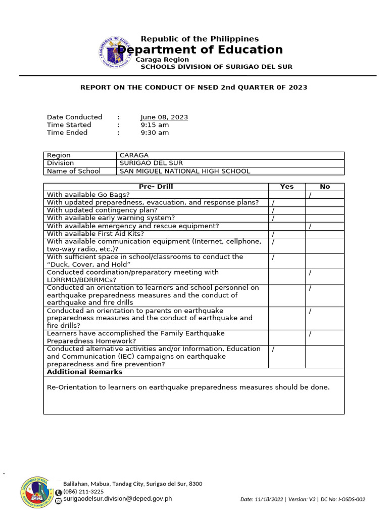 NSED 2nd Quarter Report 2023: Surigao | PDF