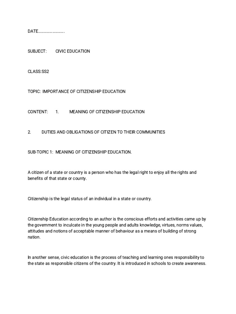 9553_ss 2 Civic Education Note | PDF | Citizenship | Capitalism