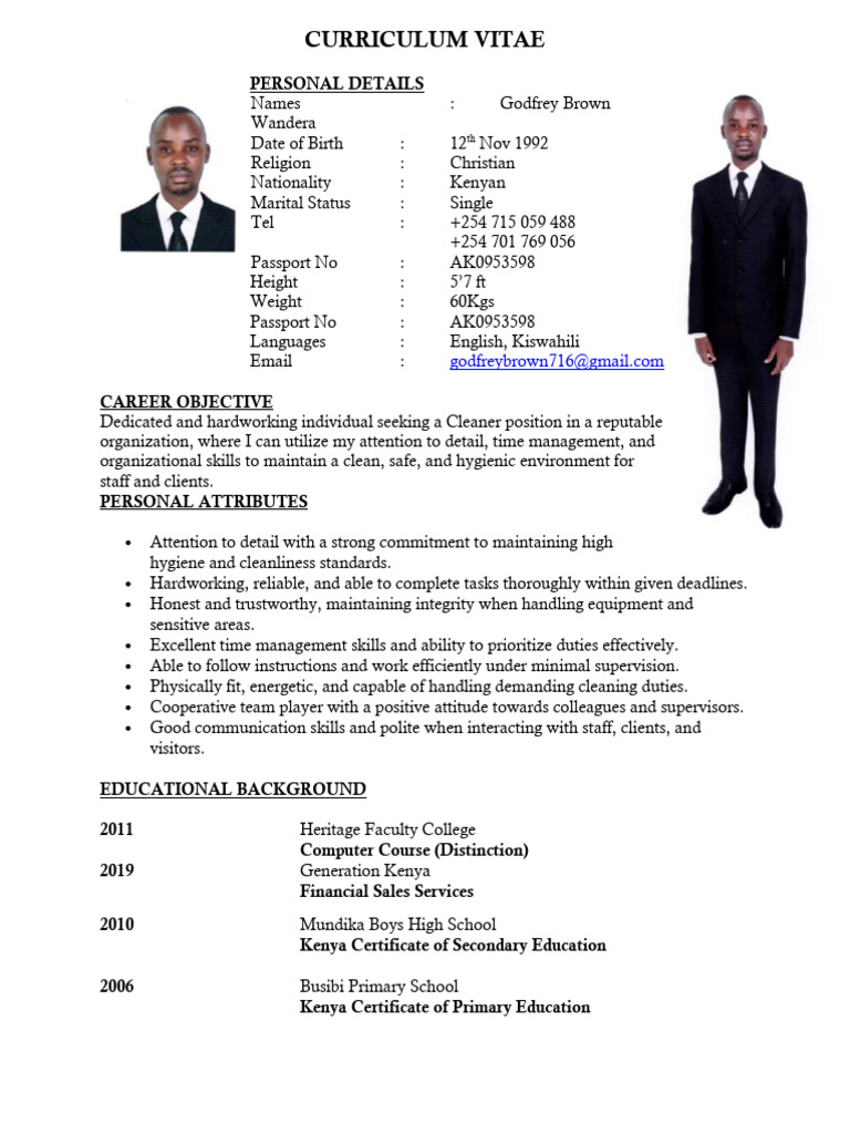 Godfrey Brown Wandera CV and Clearance | PDF