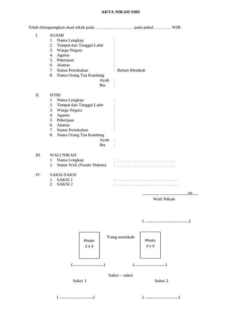 Contoh Akta Nikah Siri Lengkap | PDF