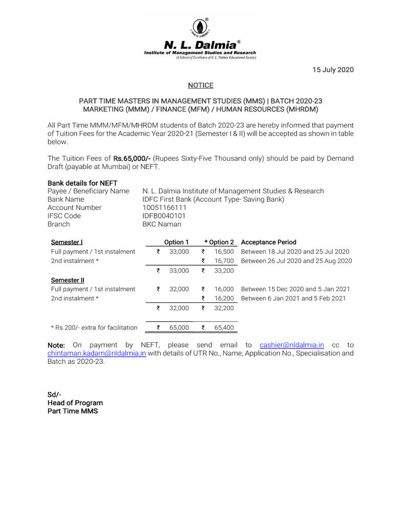 PT-MMS Fee Notice 15072020 | PDF