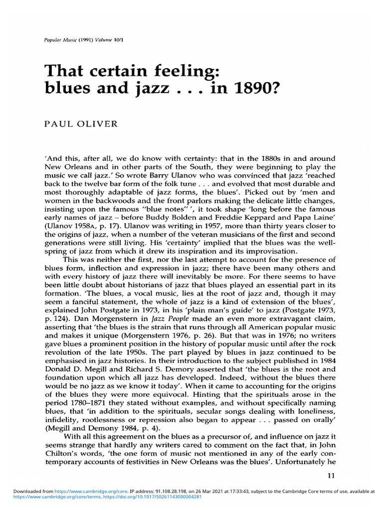 That Certain Feeling Blues and Jazz in 1890popular Music | PDF | Jazz ...