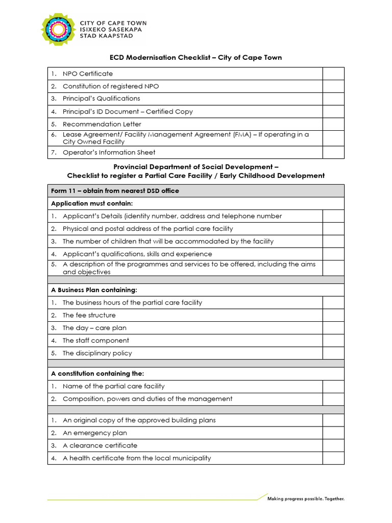 ECD Facility Registration Checklist Cape Town | PDF