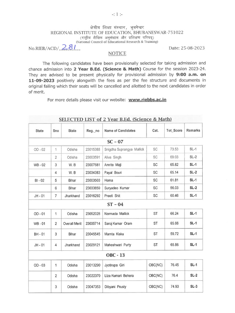 B.ed. Science Notice | PDF