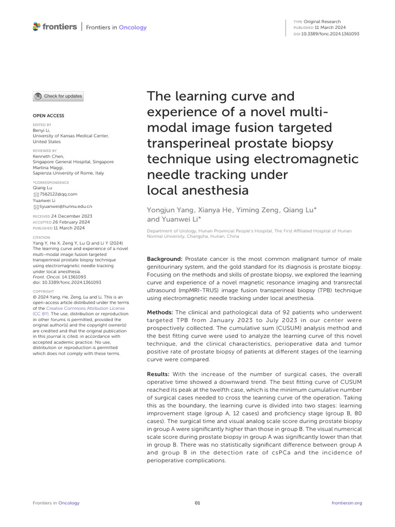 The Learning Curve and Experience of a Novel Multi | PDF | Prostate ...