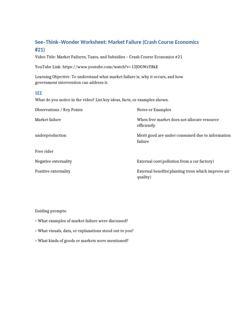 See Think Wonder Market Failure | PDF