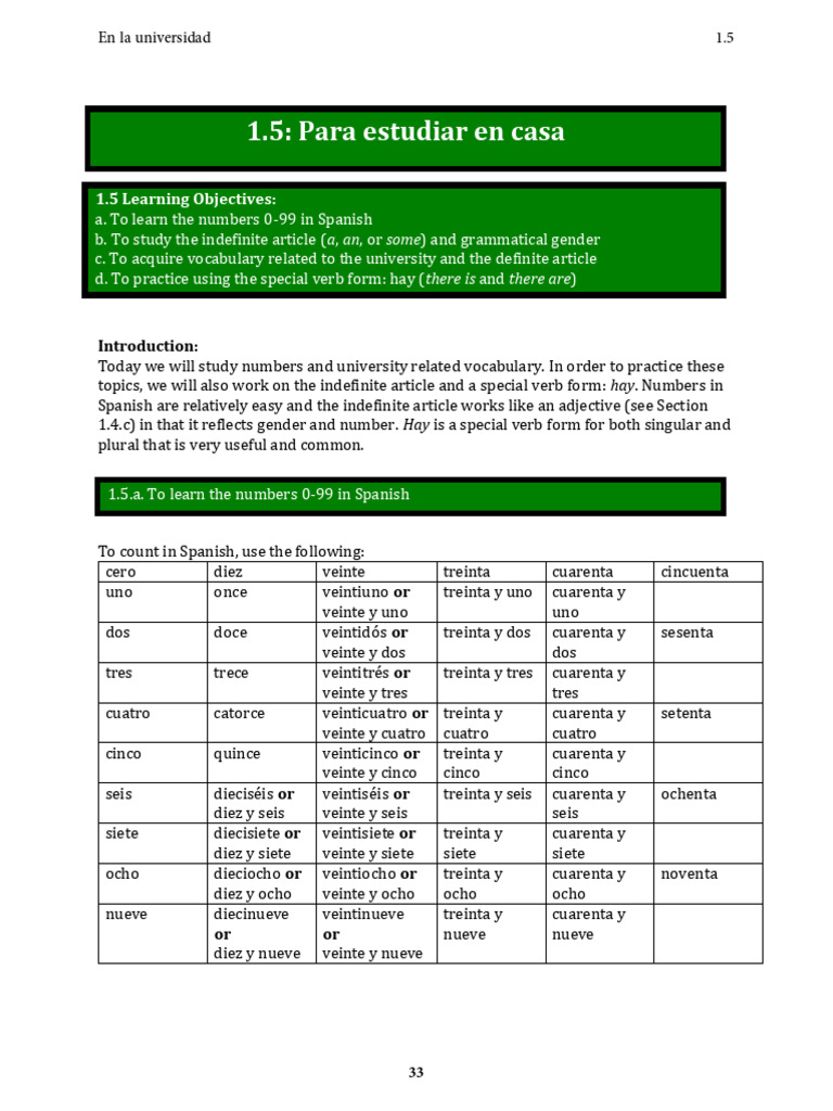 Spanish I Beginning Spanish Language and Culture Units 1.5 - 1.8 | PDF