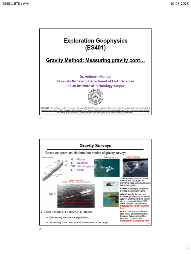 Lec2 ES401 GravityMethod 2025-26-I | PDF | Gravity | Geophysics