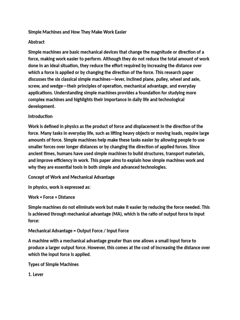 Simple Machines and How They Make Work Easier | PDF | Lever | Machines