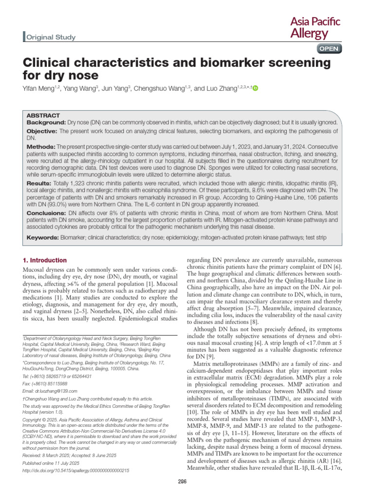 3.meng Y, Et Al. Asia Pac Allergy. 2025 Dec 15 (4) 286-293. | PDF ...