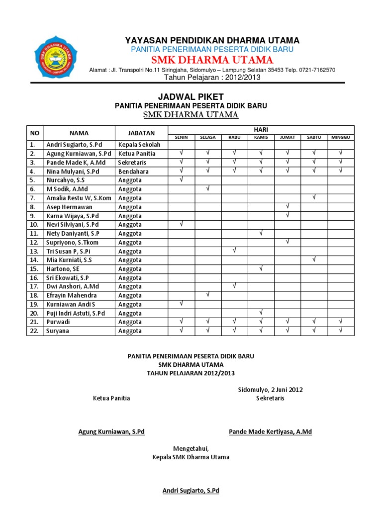 Jadwal Piket Panitia PPDB | PDF