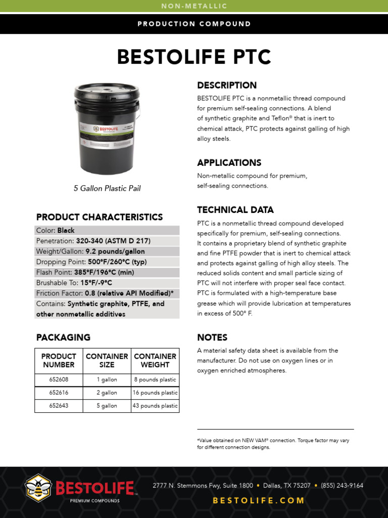 BESTOLIFE PTC Specification Sheet | PDF | Graphite | Mechanical Engineering