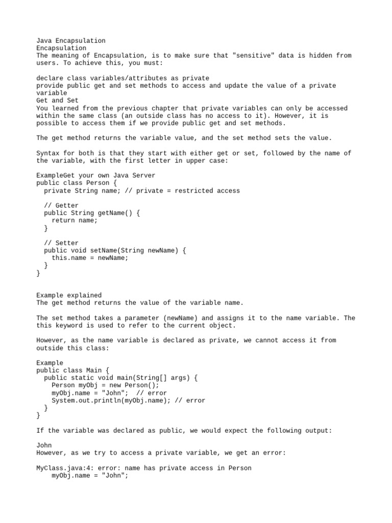 Java Encapsulation | PDF | Class (Computer Programming) | Method ...