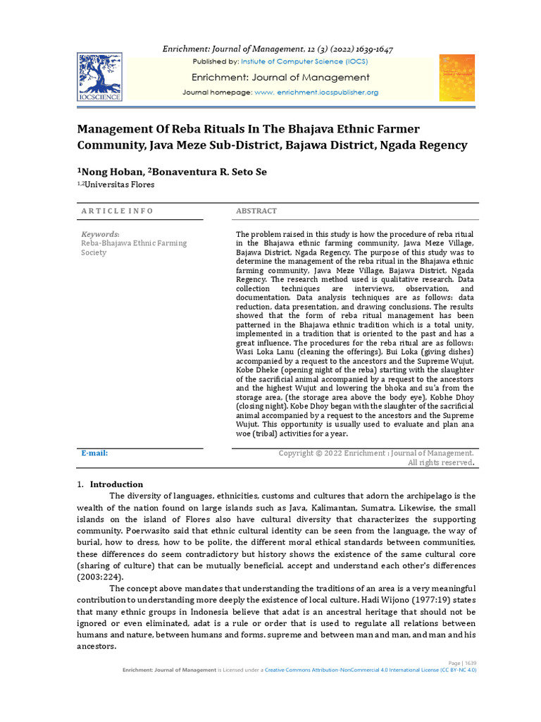 Management of Reba Rituals in Bhajawa Community | PDF | Globalization ...