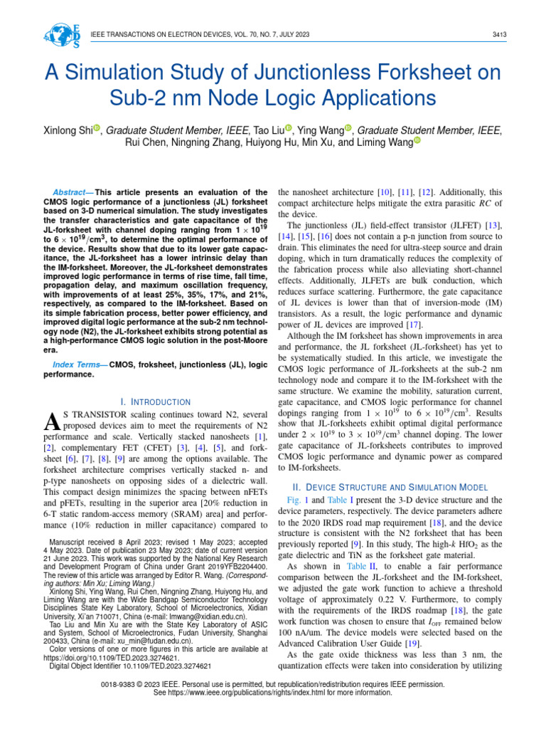 A Simulation Study of Junctionless Forksheet on Sub-2 Nm Node Logic ...