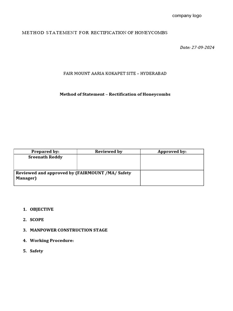 Method of Statement – Rectification of Honeycombs 27-09-24 | PDF | Concrete | Materials
