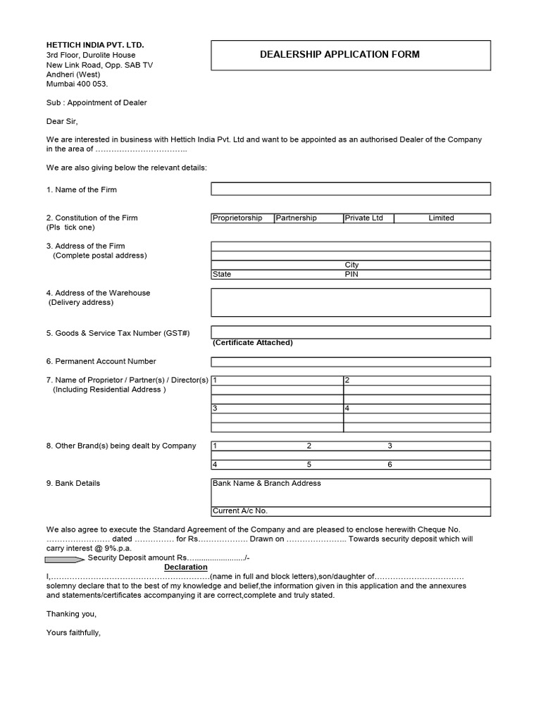 Dealership Application Form | PDF
