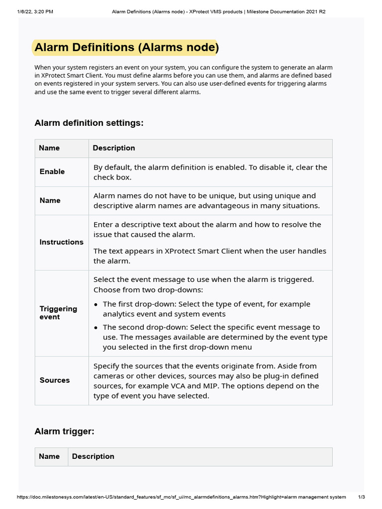 Alarm Definitions in XProtect VMS | PDF | Computer Architecture | Software