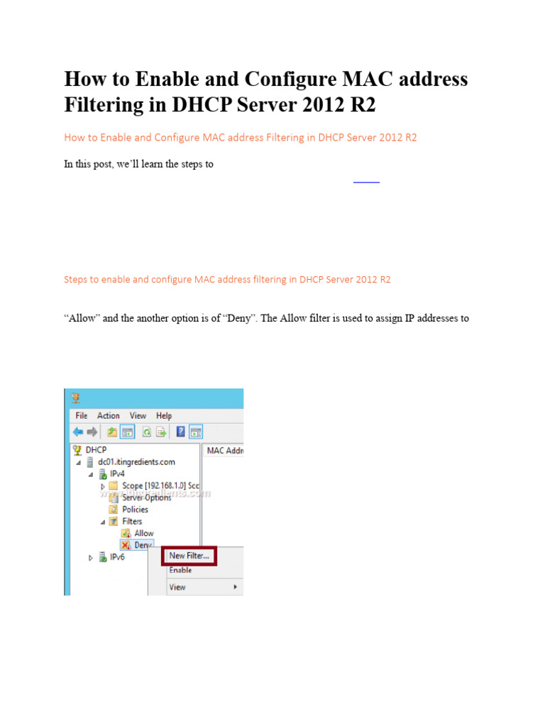 How to Enable and Configure MAC Address Filtering in DHCP Server 2012 ...