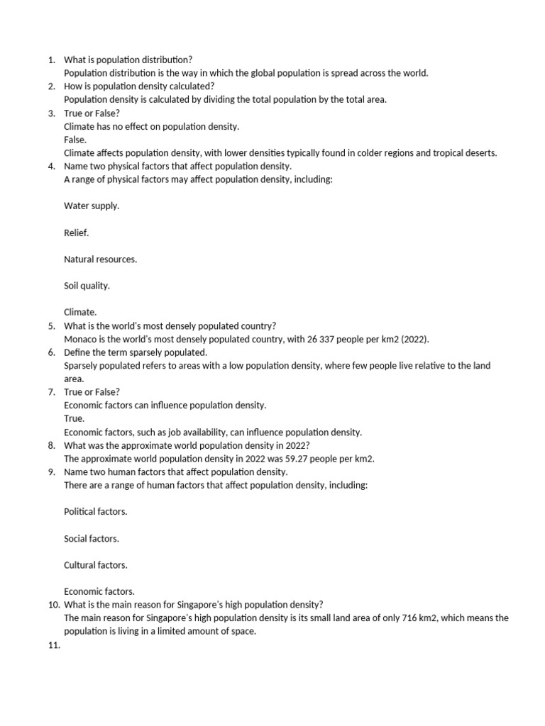 Factors Affecting Population Density Distribution Pdf