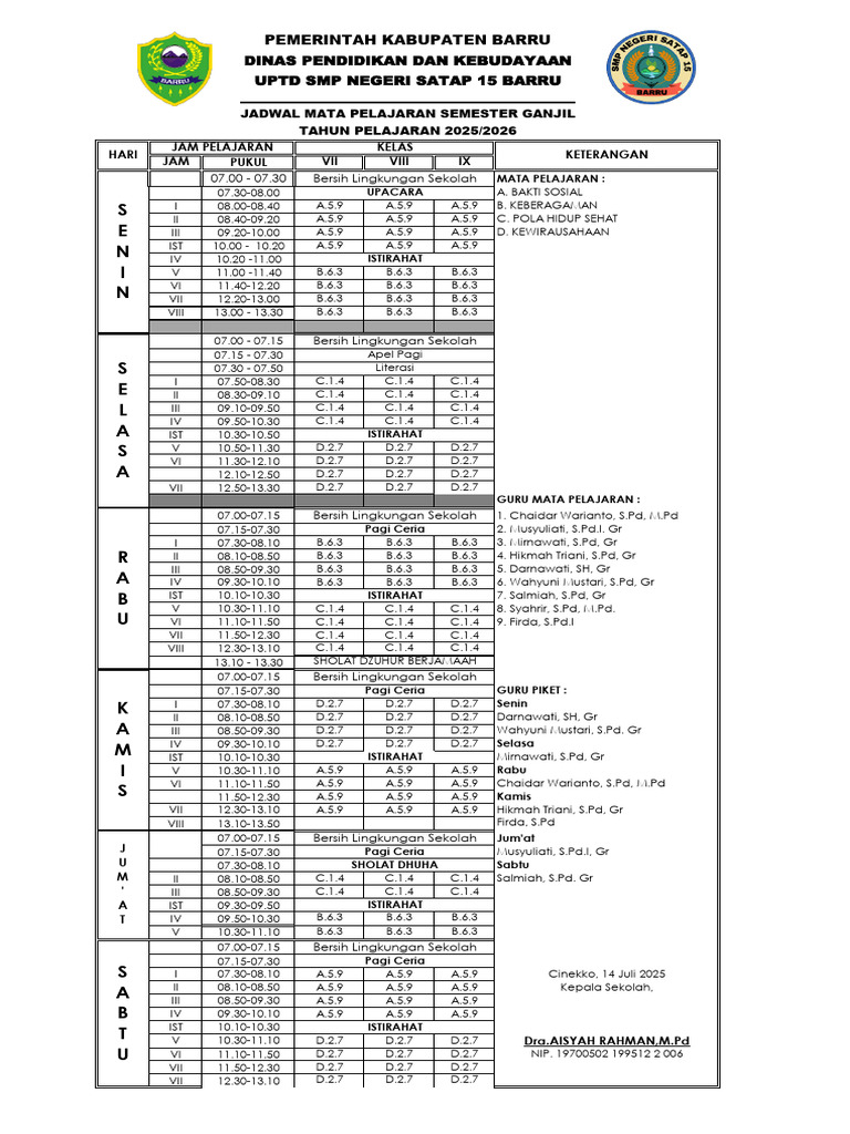 Roster Kokurikuler Ganjil 2025 | PDF