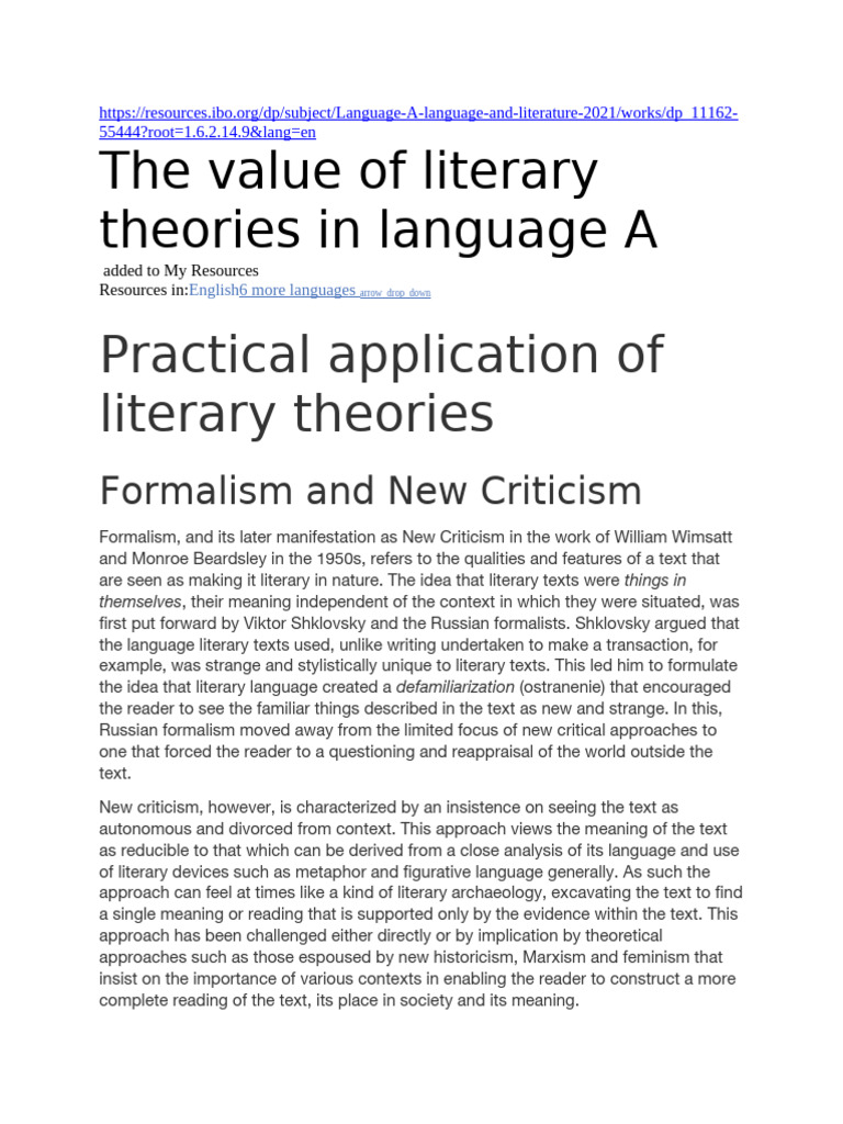 Literary Theories in Language A Analysis | PDF | Psychoanalysis ...