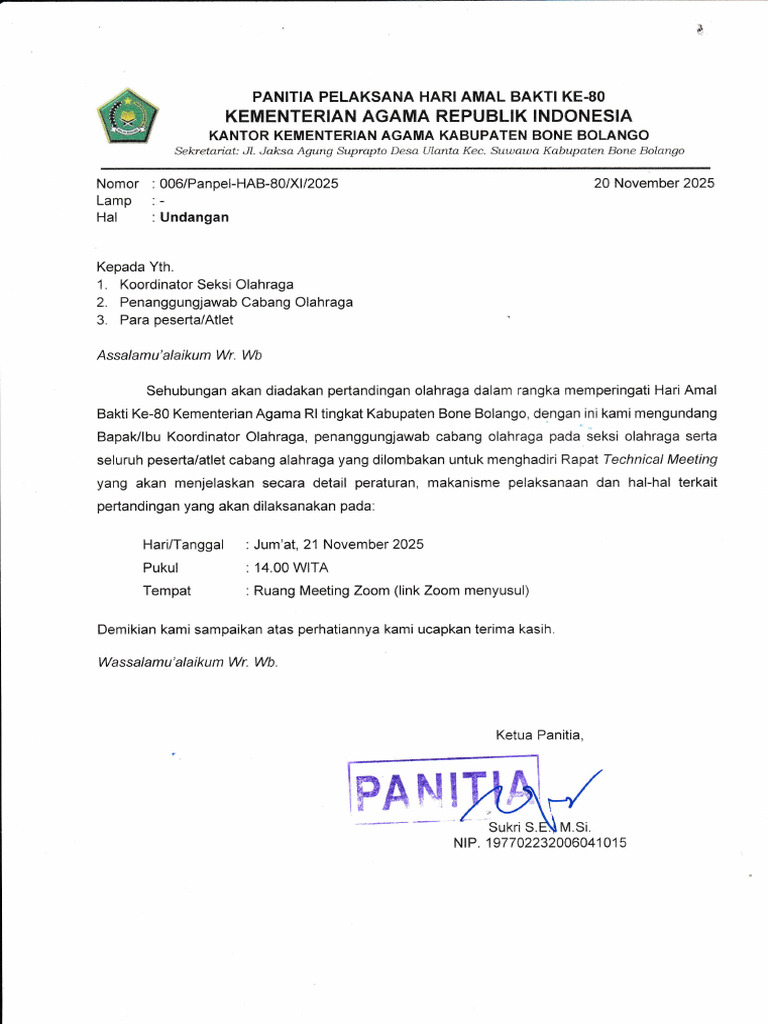 Undangan Technical Meeting Pertandingan Olahraga | PDF