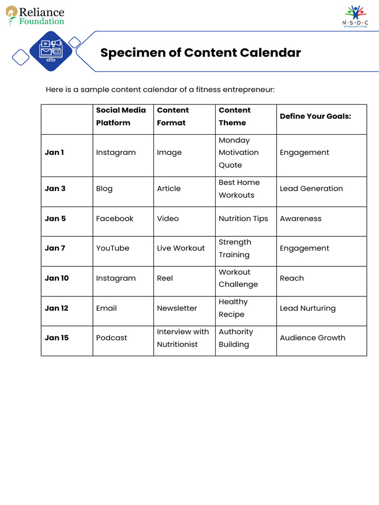 Specimen of A Content Calendar | PDF