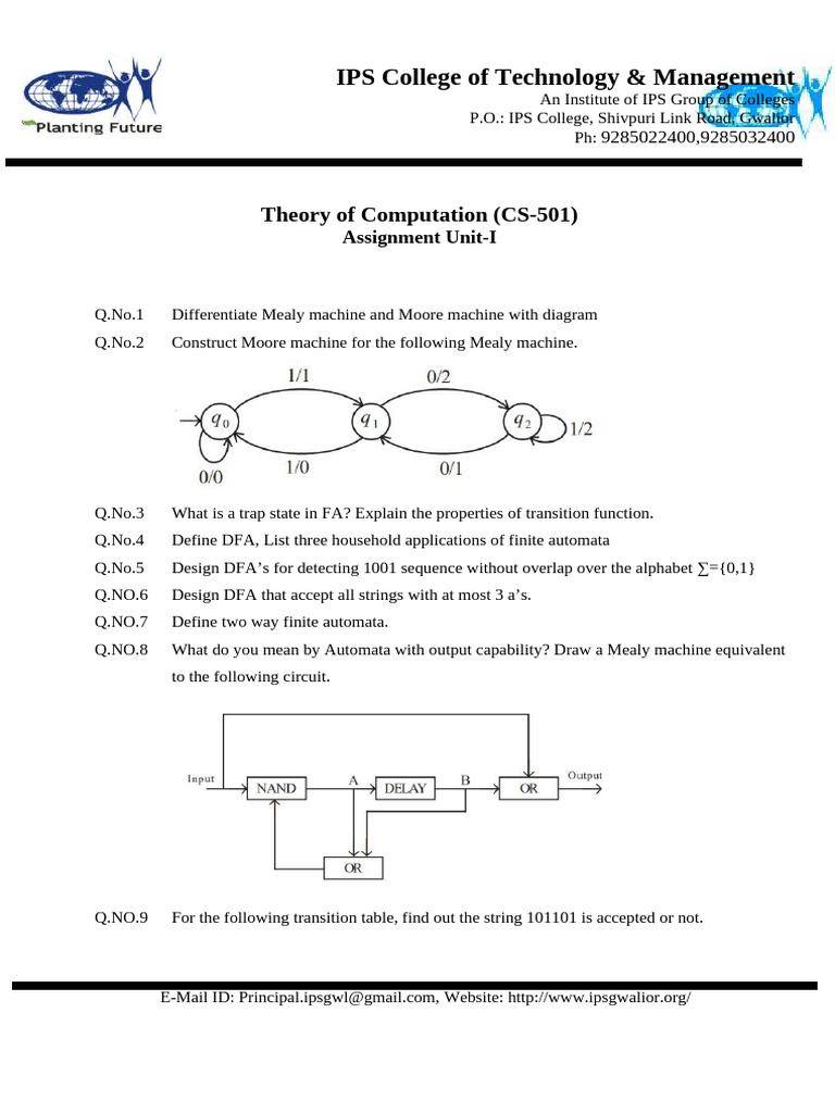 CS501 TOC Assignment unit-1 | PDF | Automata Theory | Theoretical ...