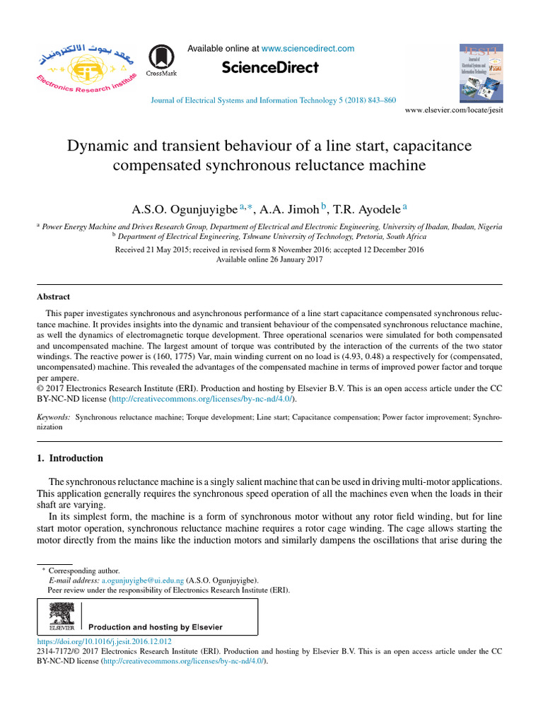 Dynamic Behavior of Synchronous Reluctance Machine | PDF | Inductance ...