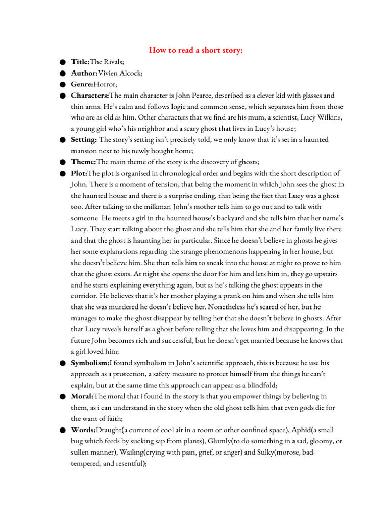 Analyzing "The Rivals" Short Story | PDF | Ghosts