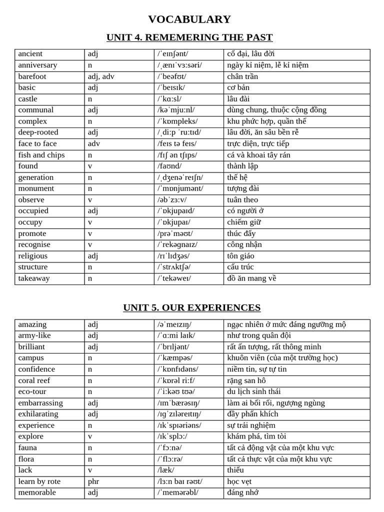 Unit 4 Vocabulary | PDF