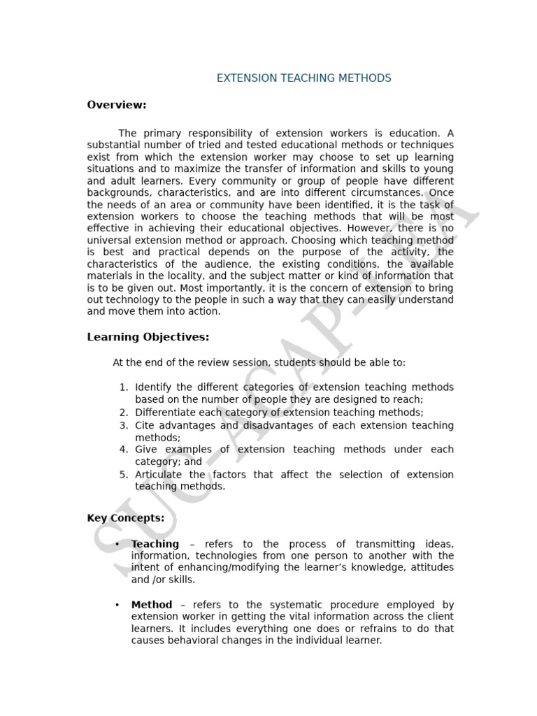 EXTENSION-TEACHING-METHODS-MODULE | PDF | Teaching Method | Learning