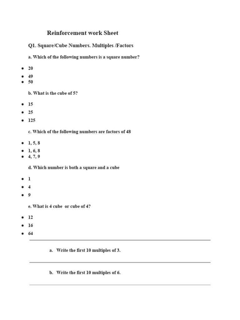 Math Reinforcement Worksheet | PDF