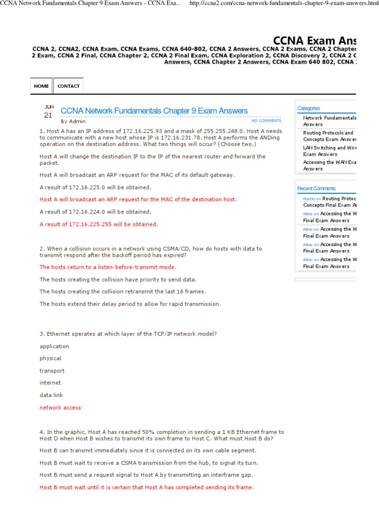 Ccna Network Fundamentals Chapter 9 Exam Answers Ccna Exam Answers Pdf Ethernet Computer